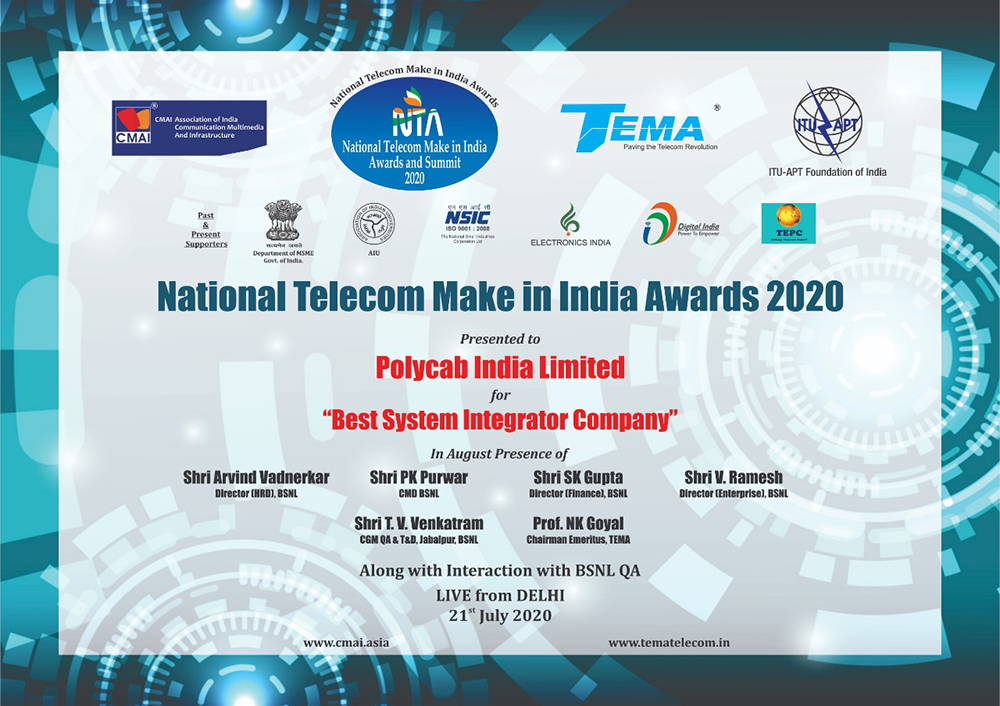 Awards and Recognition - Polycab Telecom - Polycab Telecom